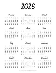 55 Cute (& Free) Printable 2026 One Page Calendars - Lovely Planner
