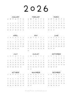 55 Cute (& Free) Printable 2026 One Page Calendars - Lovely Planner