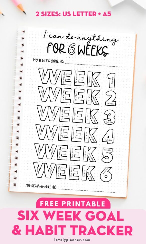 Free Printable 6-Week Goal Tracker for your bullet journal or planner ...