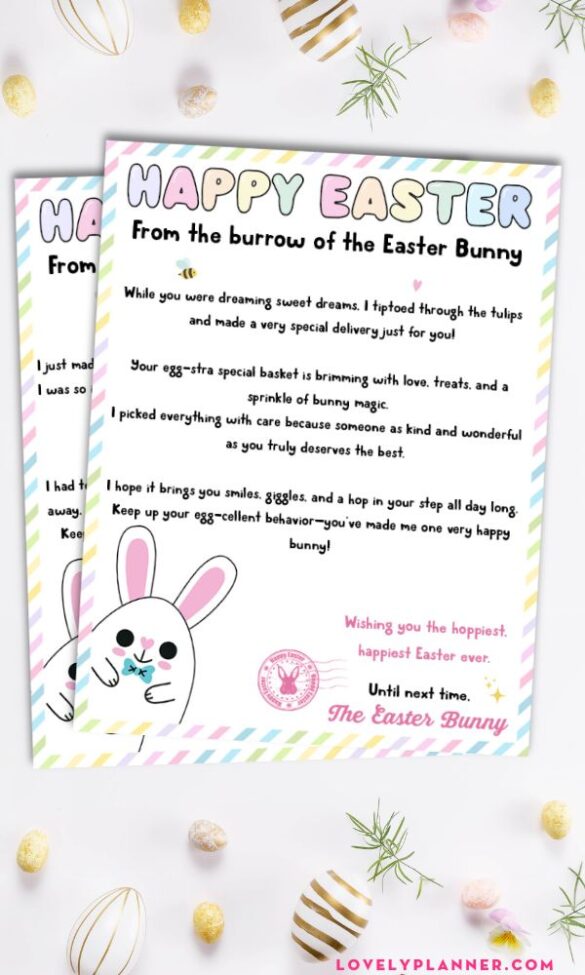 Free Printable Easter Bunny Letter (2 versions: Egg Hunt + Easter ...