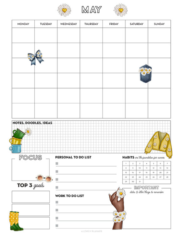 Free Printable May Planner Pages - Flowers & Books - Lovely Planner