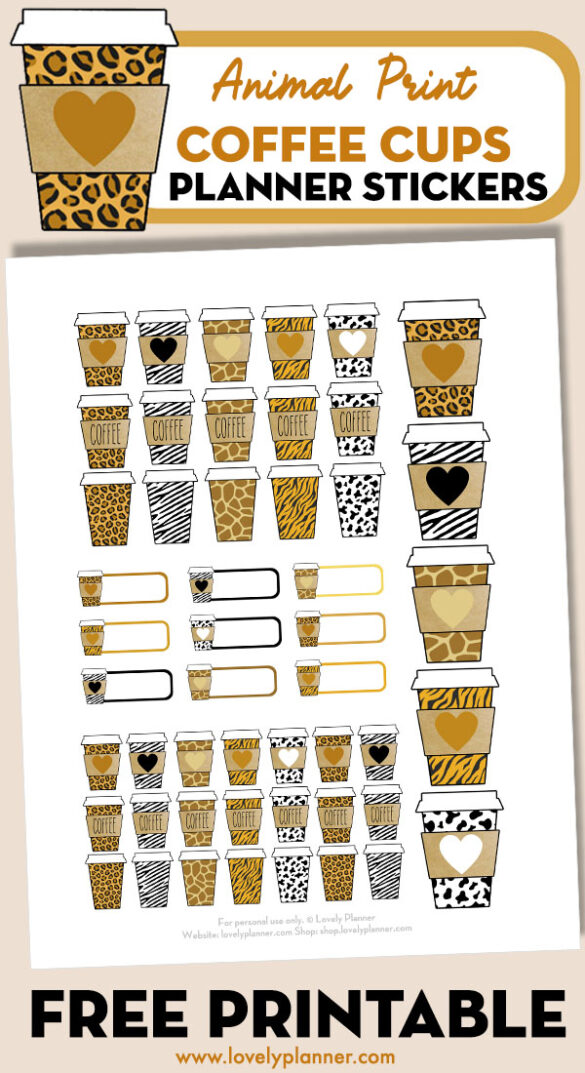 Free Printable Animal Print Coffee Cups Planner Stickers - Lovely Planner