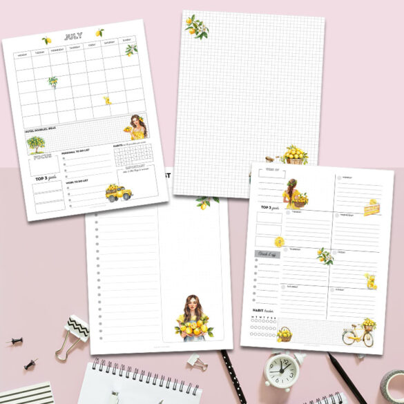 Free Printable Planner Pages for Summer - Lemon theme - Lovely Planner