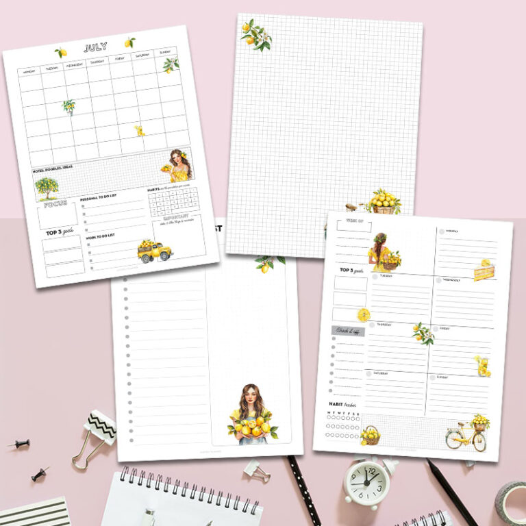 Free Printable Planner Pages for Summer - Lemon theme - Lovely Planner