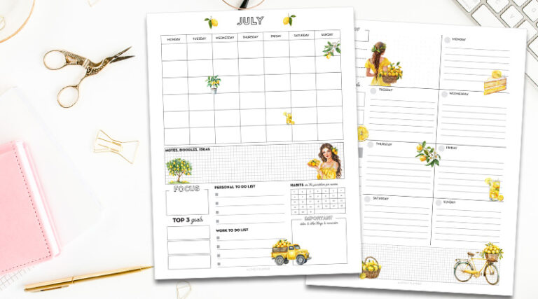 Free Printable Planner Pages for Summer - Lemon theme - Lovely Planner