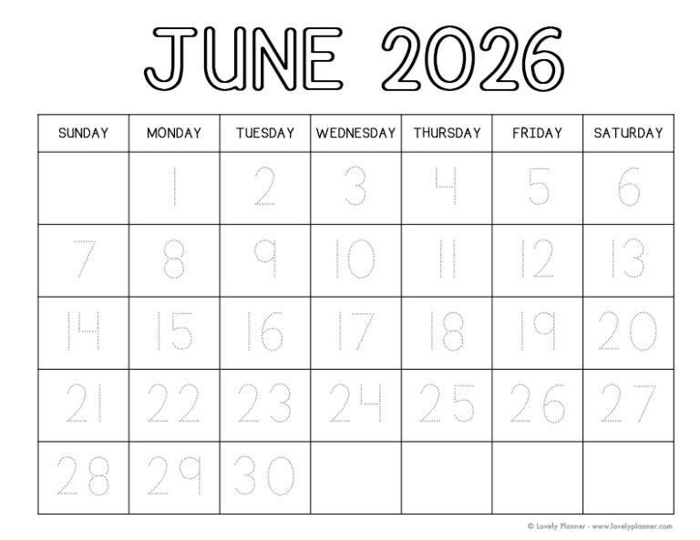 Free Printable Traceable Monthly School Calendars 2025-2026 - Lovely ...