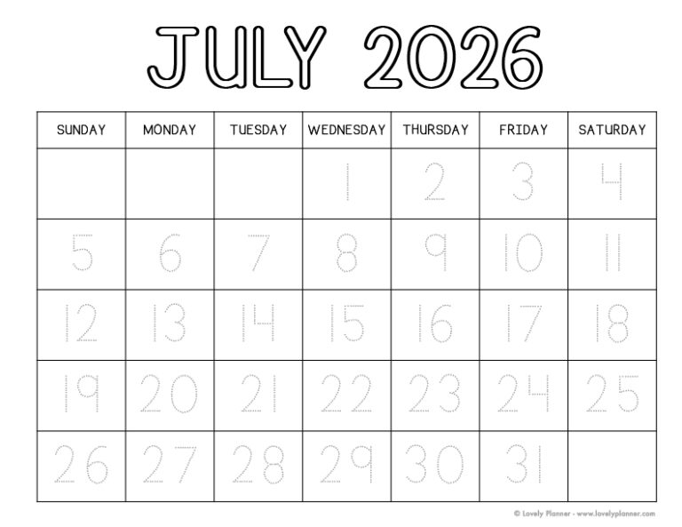 Free Printable Traceable Monthly School Calendars 2025-2026 - Lovely ...