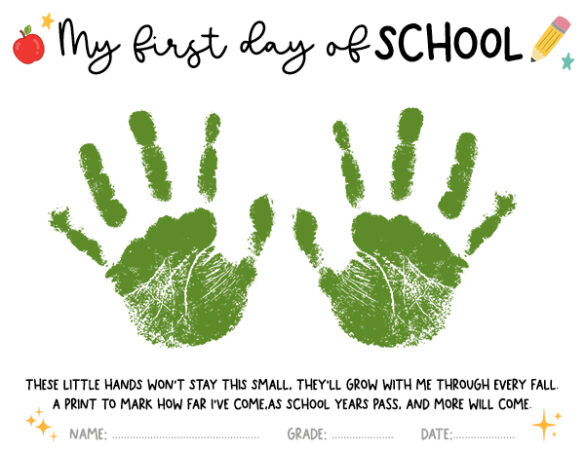 Free First Day of School Handprint Printable - Lovely Planner