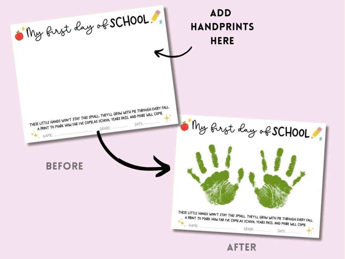 Free First Day of School Handprint Printable - Lovely Planner