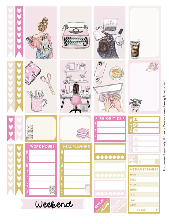Free Printable Girl Boss Planner Stickers - Weekly Kit - Lovely Planner