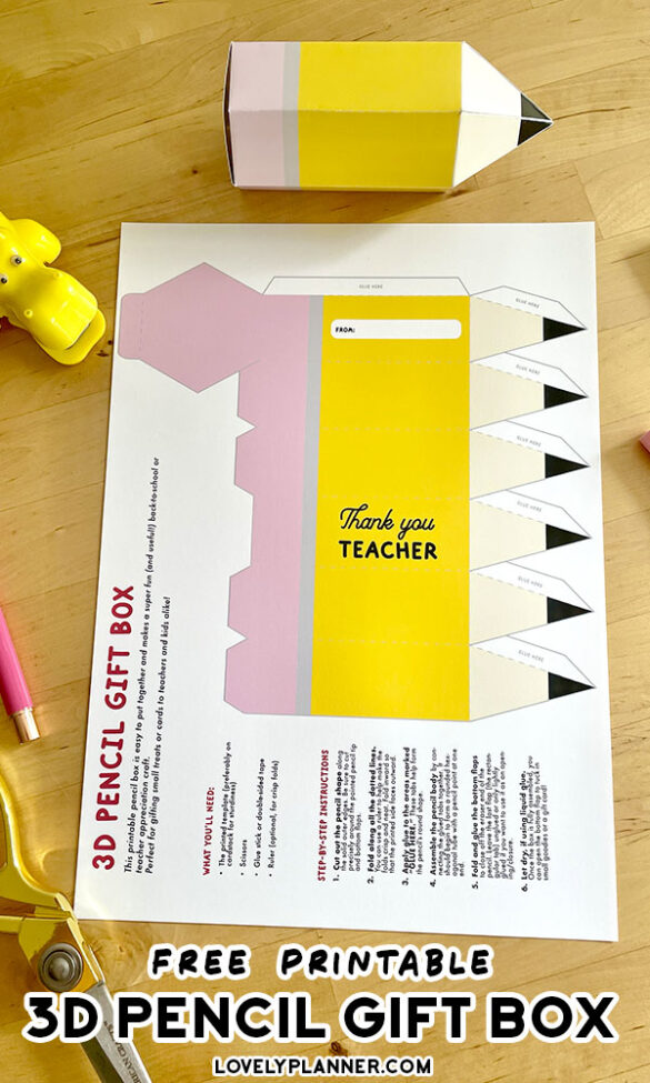 Free Printable 3D Pencil Gift Box for Back-to-School or Teacher ...