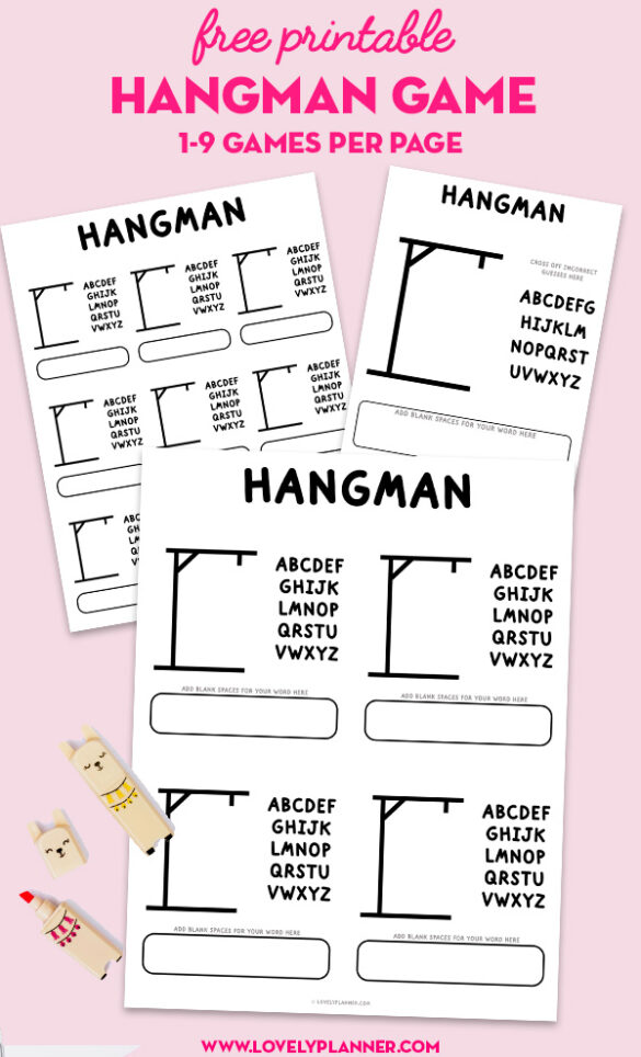 Free Printable Hangman Game (1 to 9 games per page) - Lovely Planner