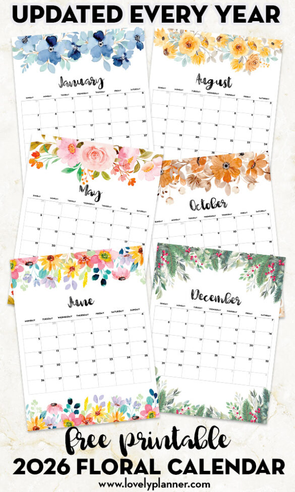 Free 2026 Floral Calendar Printable - Lovely Planner