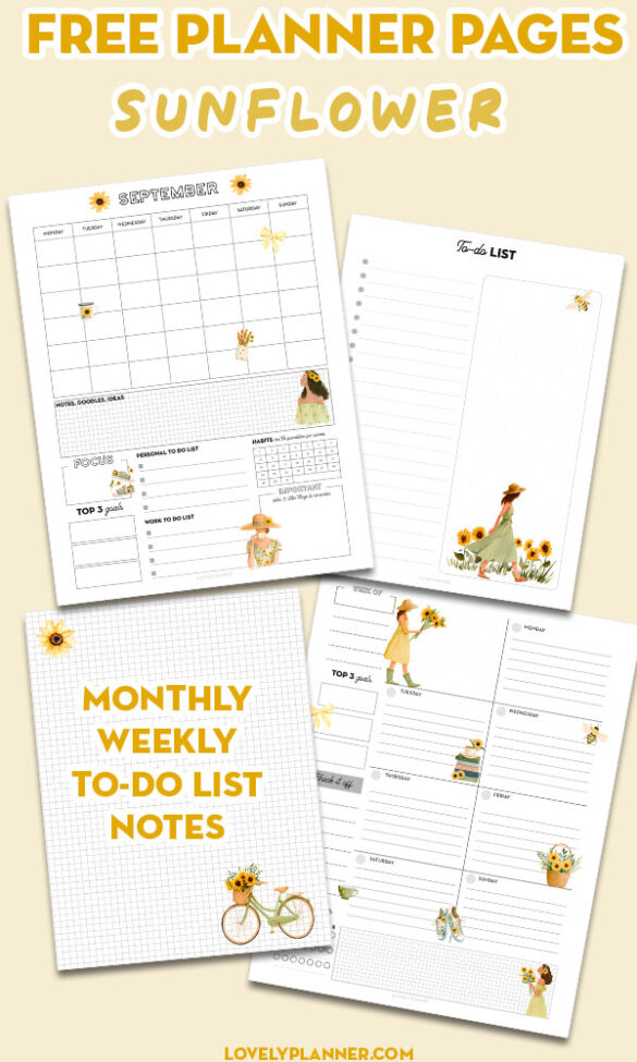 Free Printable Sunflower Planner Pack - Lovely Planner
