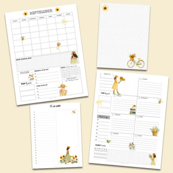 Free Printable Sunflower Planner Pack - Lovely Planner