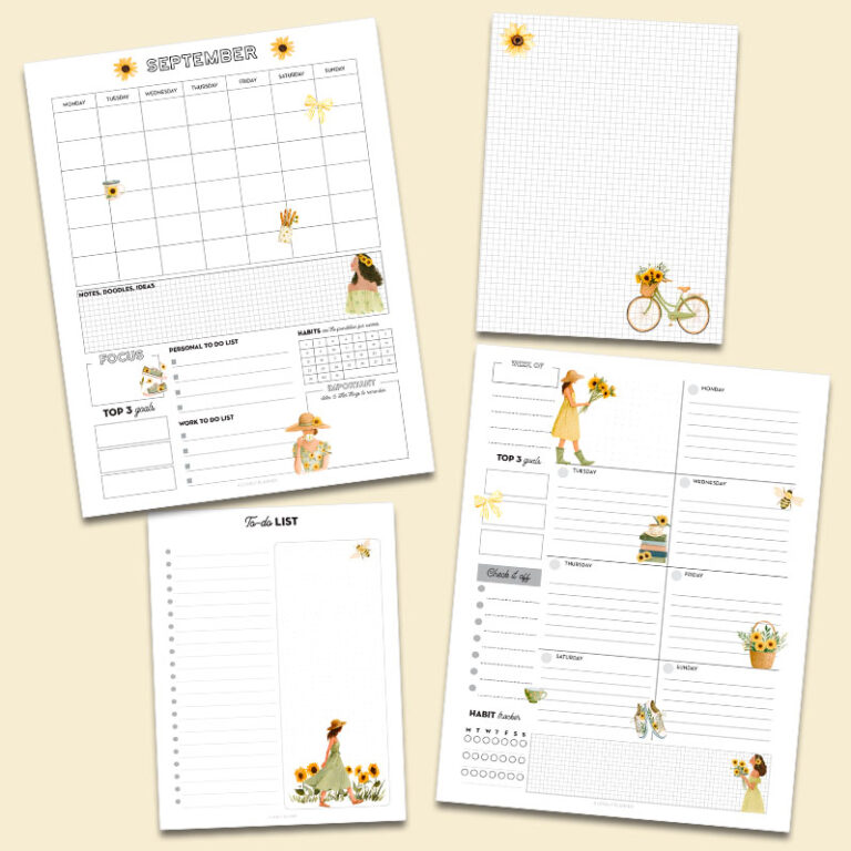 Free Printable Sunflower Planner Pack - Lovely Planner