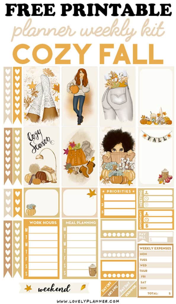 Free Printable Cozy Fall Weekly Kit Planner Stickers - Lovely Planner