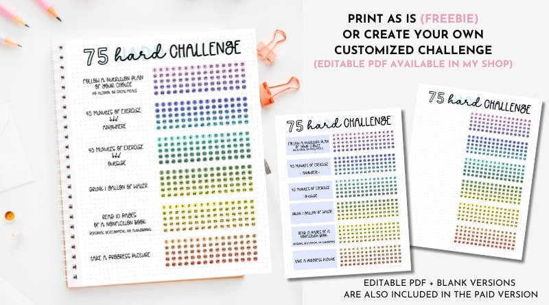 Free Printable 75 Hard Challenge Tracker - Lovely Planner