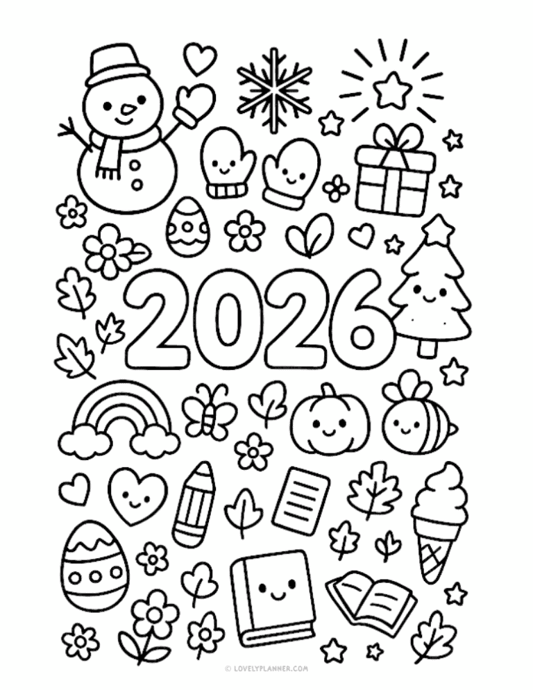 Free Printable 2026 Coloring Calendar for Kids (13 PAGES) - Lovely Planner