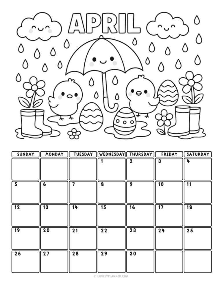 Free Printable 2026 Coloring Calendar for Kids (13 PAGES) - Lovely Planner