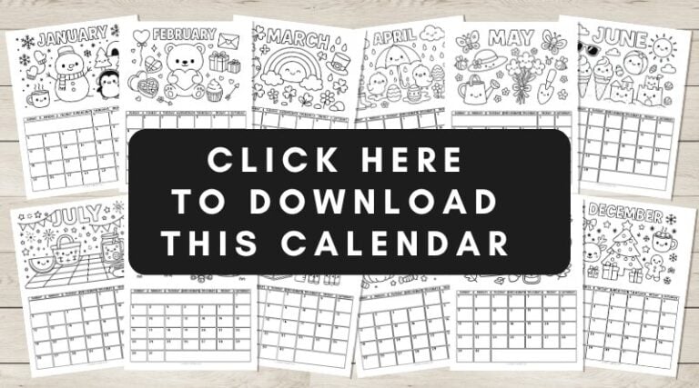Free Printable 2026 Coloring Calendar for Kids (13 PAGES) - Lovely Planner
