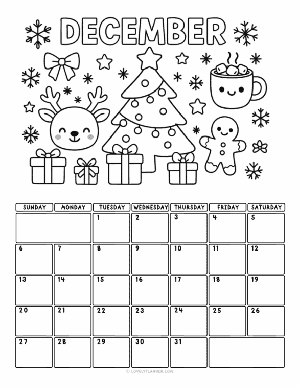 Free Printable 2026 Coloring Calendar for Kids (13 PAGES) - Lovely Planner