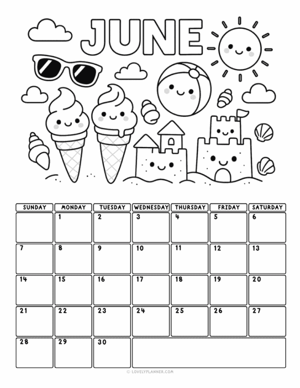 Free Printable 2026 Coloring Calendar for Kids (13 PAGES) - Lovely Planner