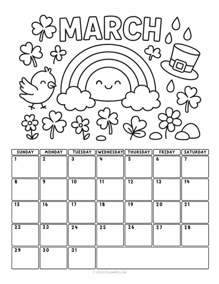 Free Printable 2026 Coloring Calendar for Kids (13 PAGES) - Lovely Planner