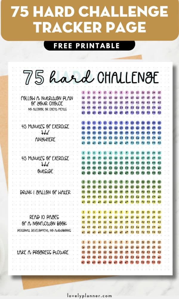 Free Printable 75 Hard Challenge Tracker - Lovely Planner