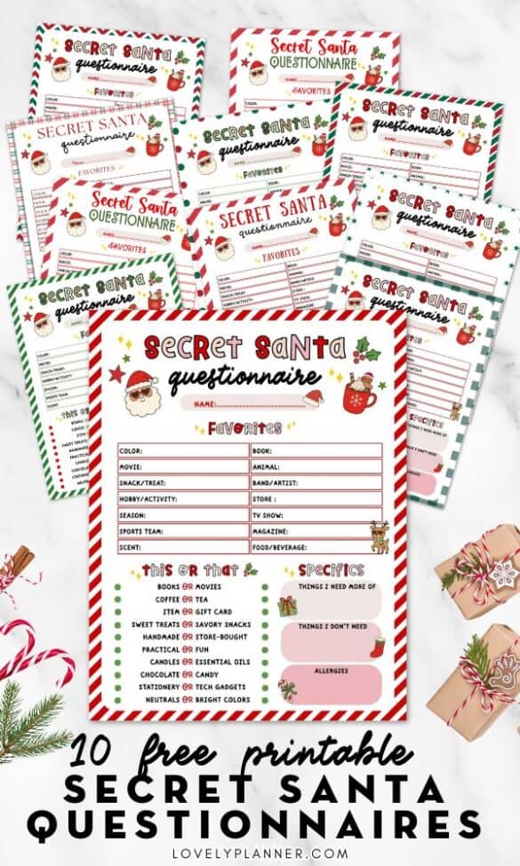 Free Printable Secret Santa Questionnaires: 10 Fun Christmas Gift ...