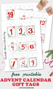 Free Printable Advent Calendar Gift Tags – 24 Numbered Christmas Tags ...
