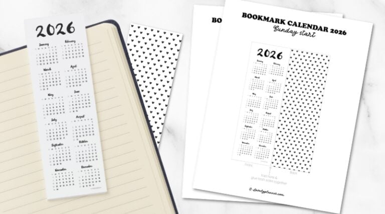 Free Printable 2026 Bookmark Calendar (Sunday & Monday Start) - Lovely ...