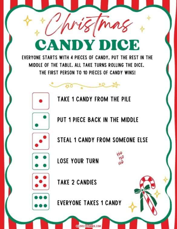 Free Printable Christmas Candy Dice Game - Lovely Planner