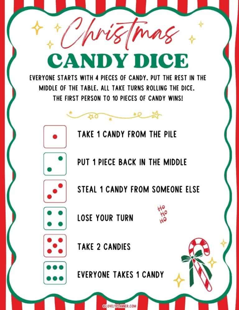Free Printable Christmas Candy Dice Game - Lovely Planner