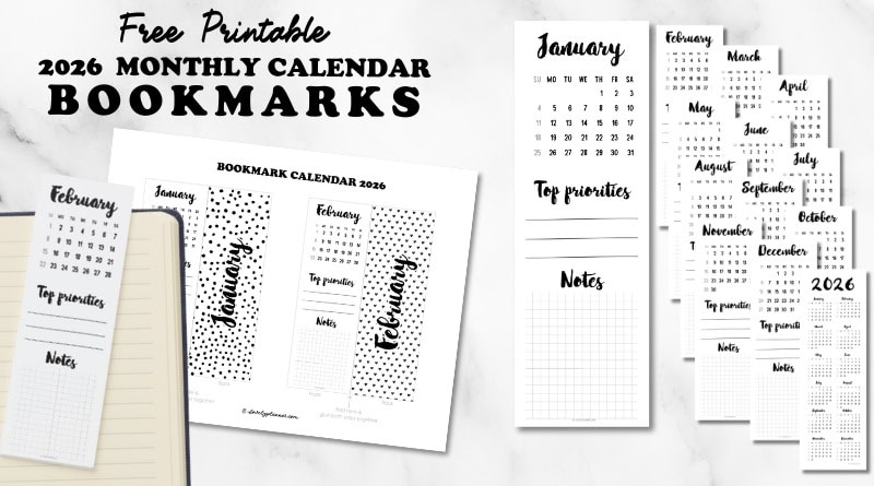 Free Printable 2026 Calendar Bookmark Set