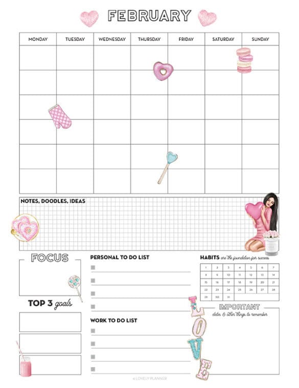 Free February Planner Pages: Baked with Love - Lovely Planner