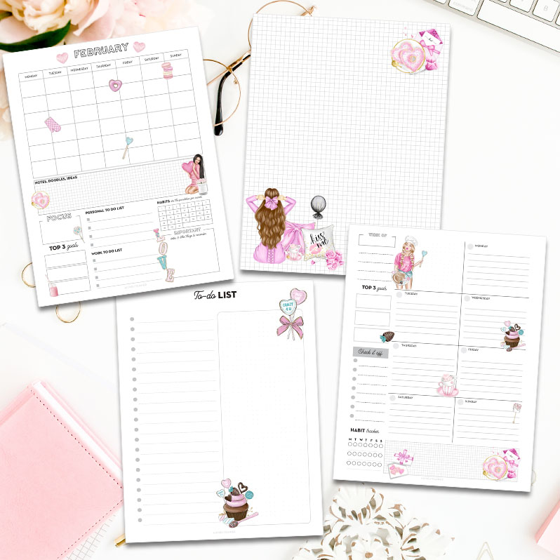 Free February Planner Pages: "Baked with Love" - Lovely Planner