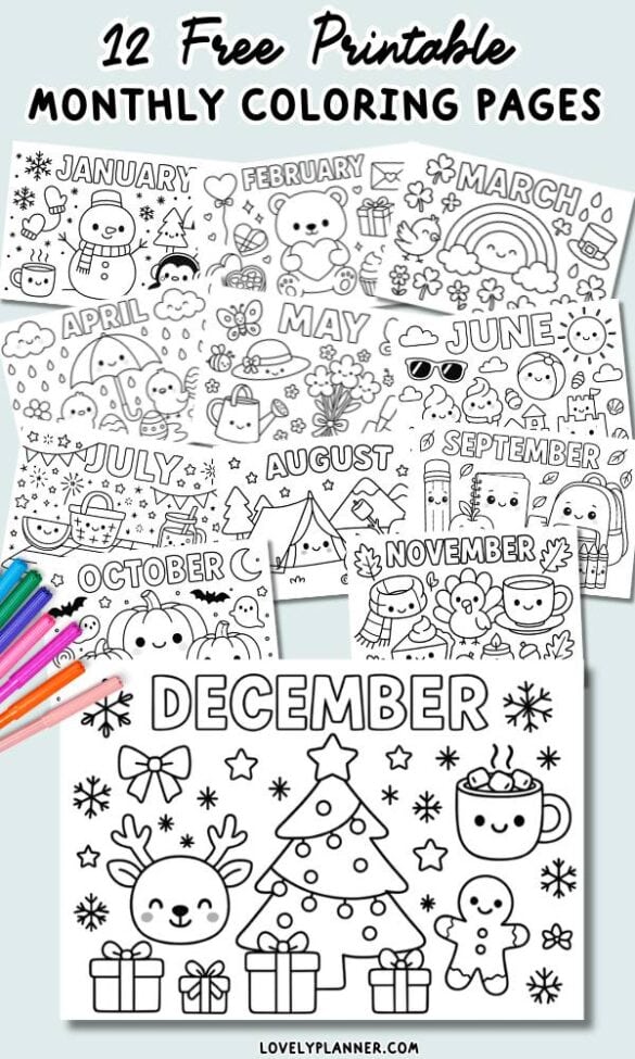12 Free Printable Monthly Coloring Pages: A Year of Coloring - Lovely ...