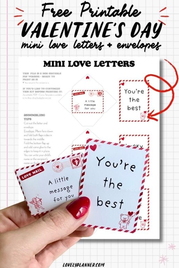 Free Printable Mini Valentine’s Day Love Letters & Envelopes - Lovely ...
