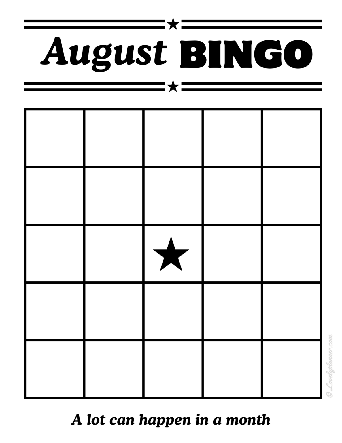Free Monthly Bingo Card Printable Set - Lovely Planner