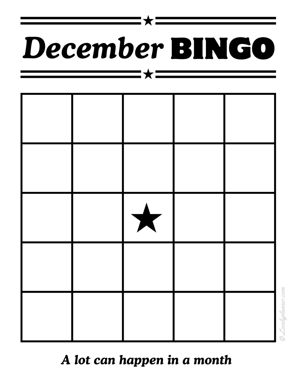 Free Monthly Bingo Card Printable Set - Lovely Planner