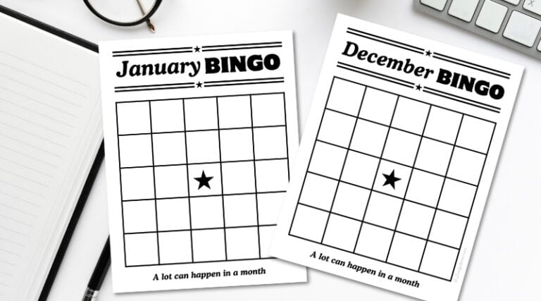 Free Monthly Bingo Card Printable Set - Lovely Planner