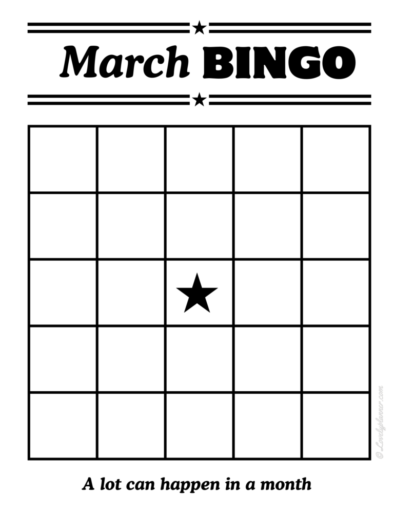 Free Monthly Bingo Card Printable Set - Lovely Planner