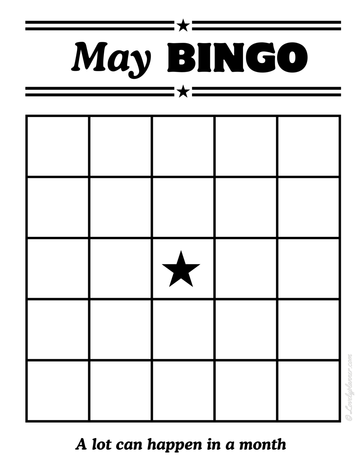 Free Monthly Bingo Card Printable Set - Lovely Planner
