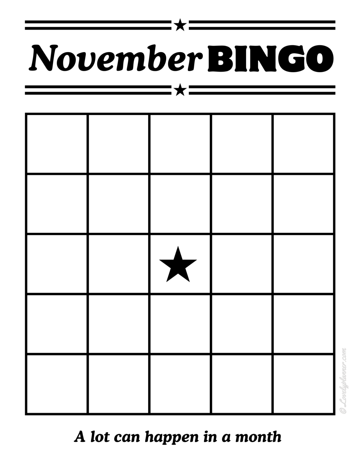 Free Monthly Bingo Card Printable Set - Lovely Planner