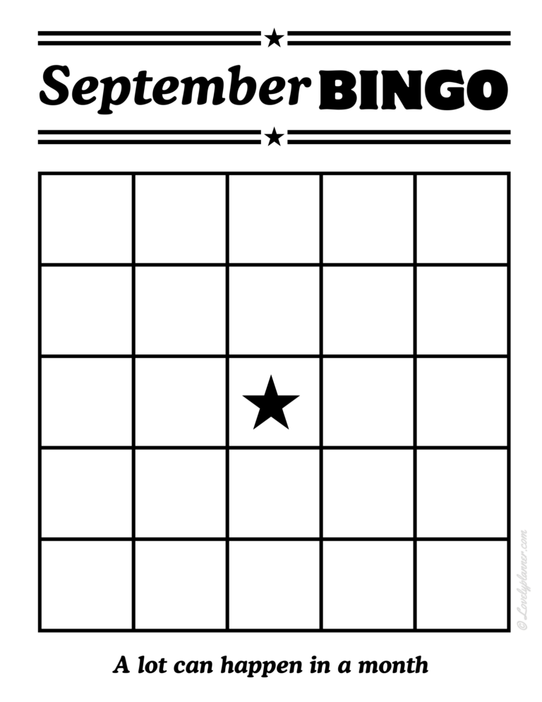 Free Monthly Bingo Card Printable Set - Lovely Planner