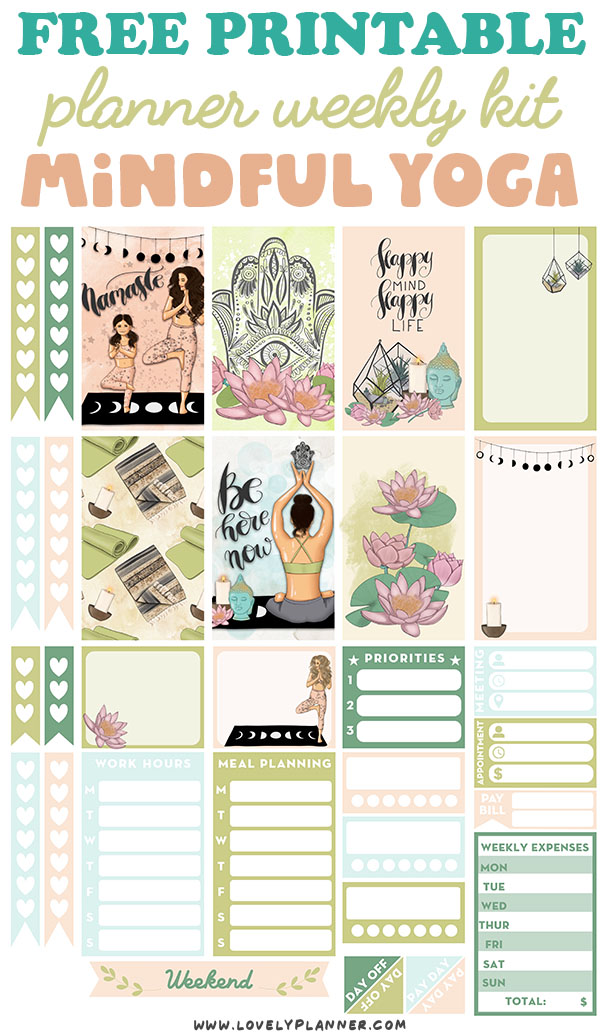 Free Printable Mindful Yoga Planner Stickers - Weekly Kit - Lovely Planner